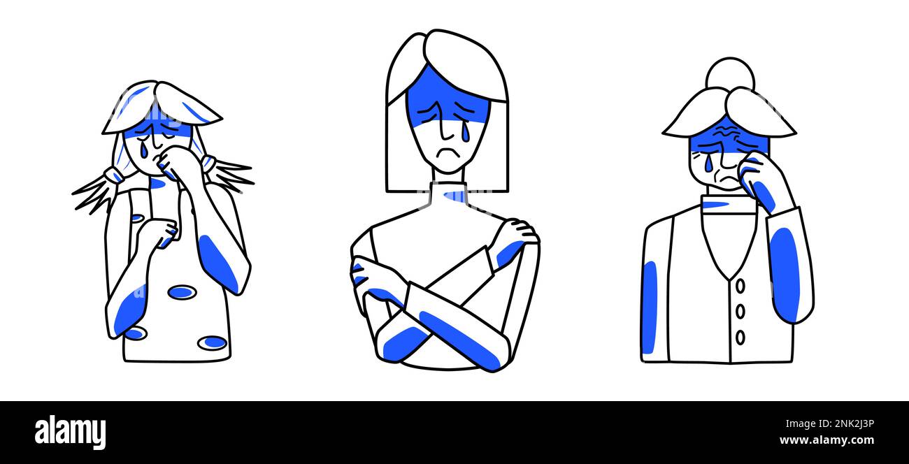 Kit femme triste. Jeunes, adultes et vieilles femmes avec tristesse ...