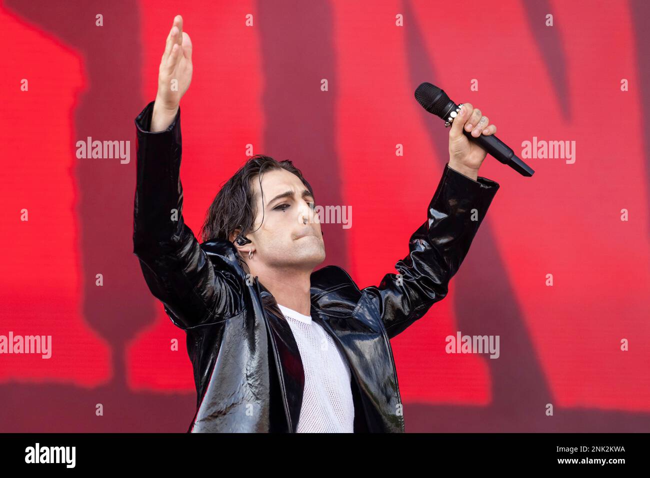 Frontman Damiano David performs with the Italian rock band Maneskin, at ...