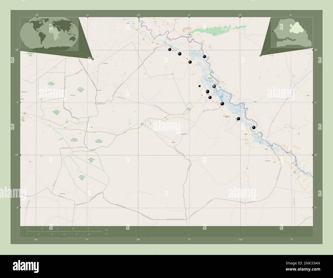 Matam, région du Sénégal. Ouvrez la carte des rues. Lieux des ...