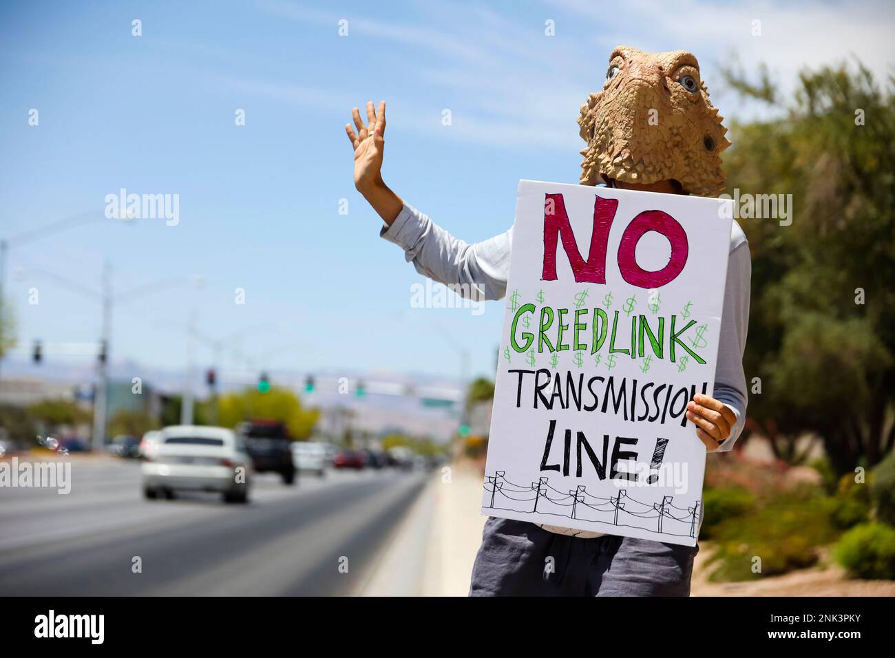 Mojave Green Founder Shannon Salter, wearing a horned lizard mask ...