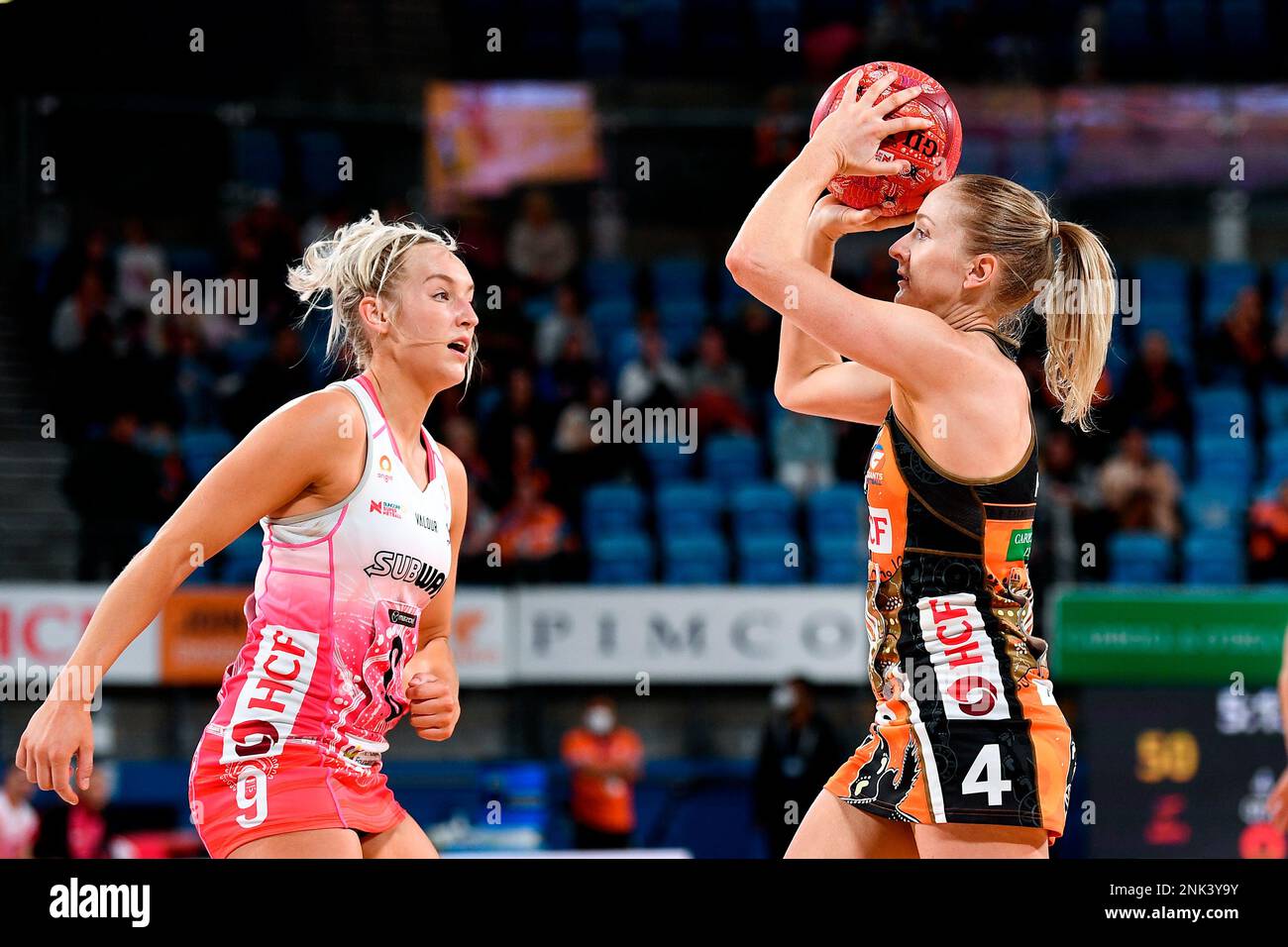 SYDNEY, AUSTRALIA - MAY 29: Maddie Hay of the Giants Netball passes the ...
