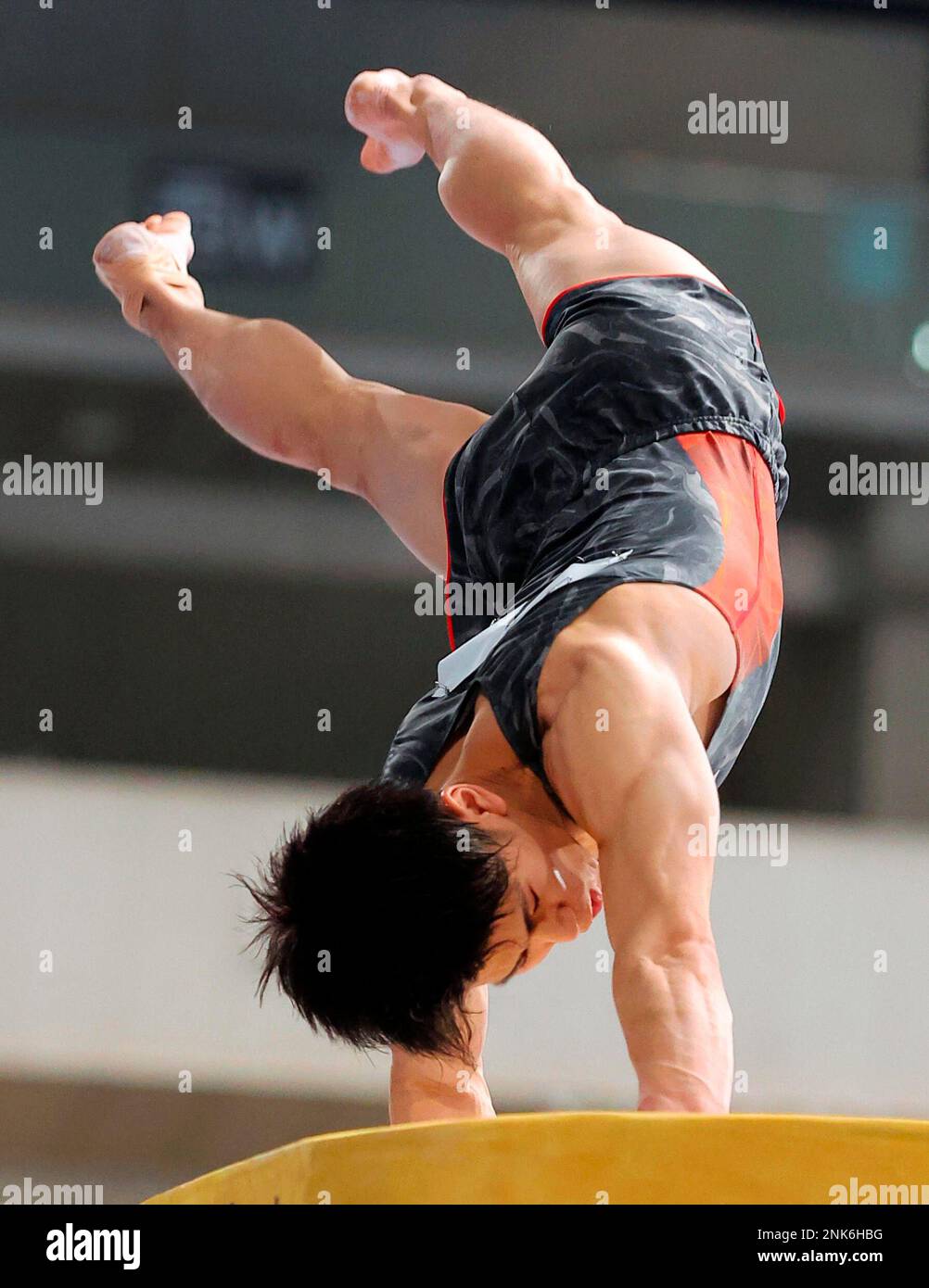 Daiki Hashimoto, 2020 Tokyo Olympic gold medalist performs the vault ...