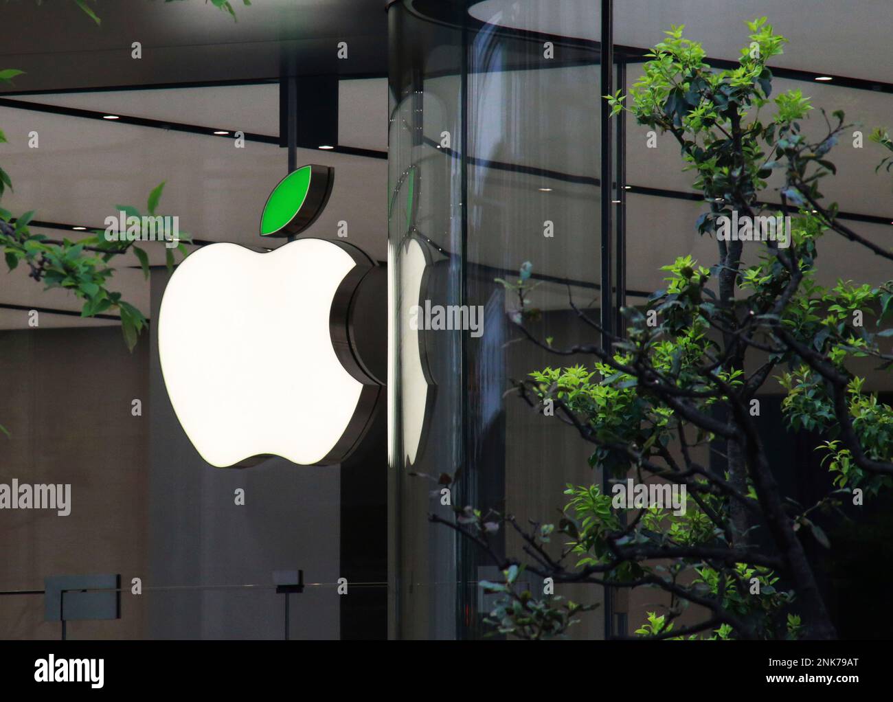 The trademark of Apple Inc. is seen in Shinjuku Ward, Tokyo on April 24 ...