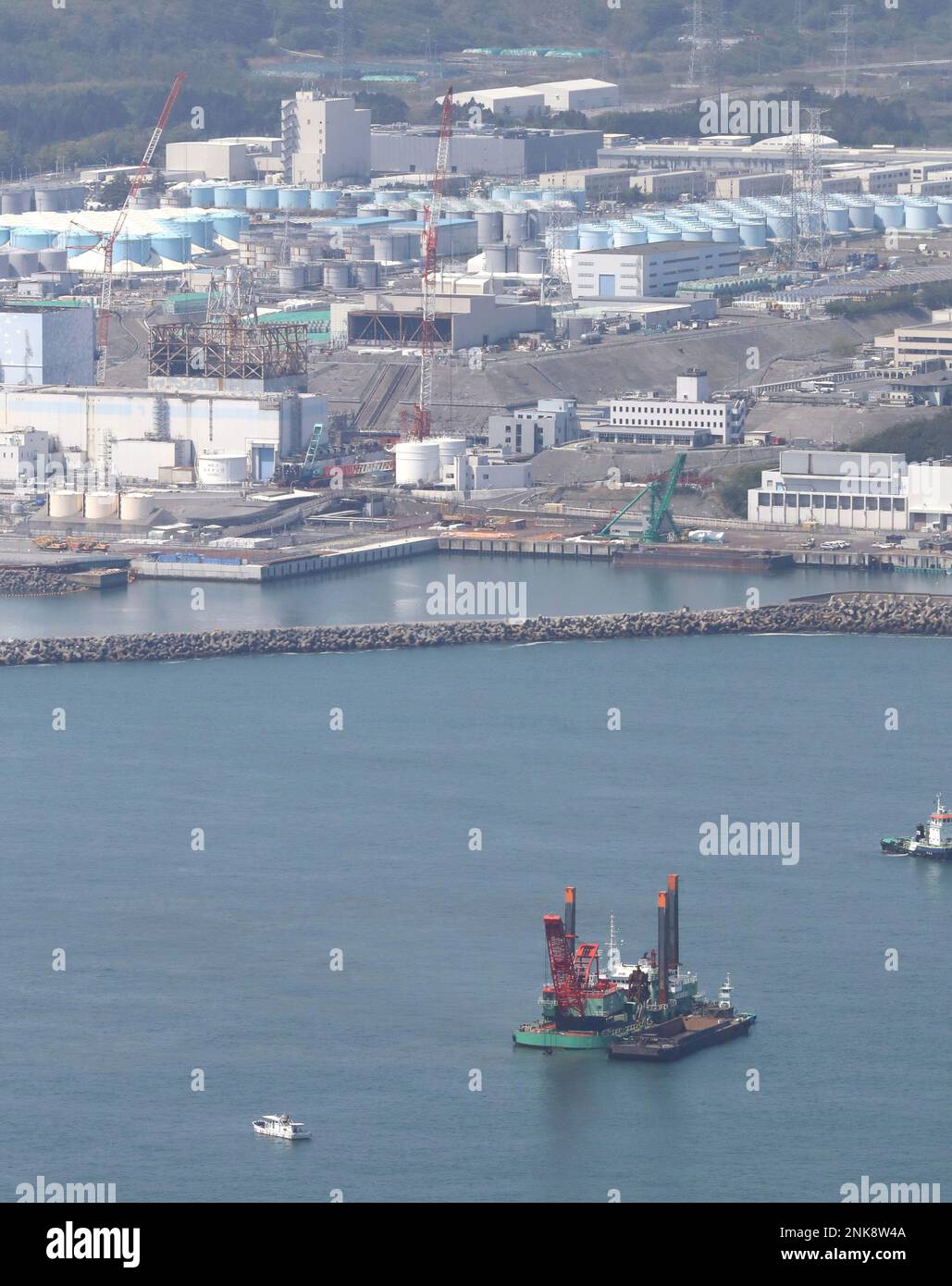An aerial photo shows a drilling vessel off the crippled Fukushima No ...
