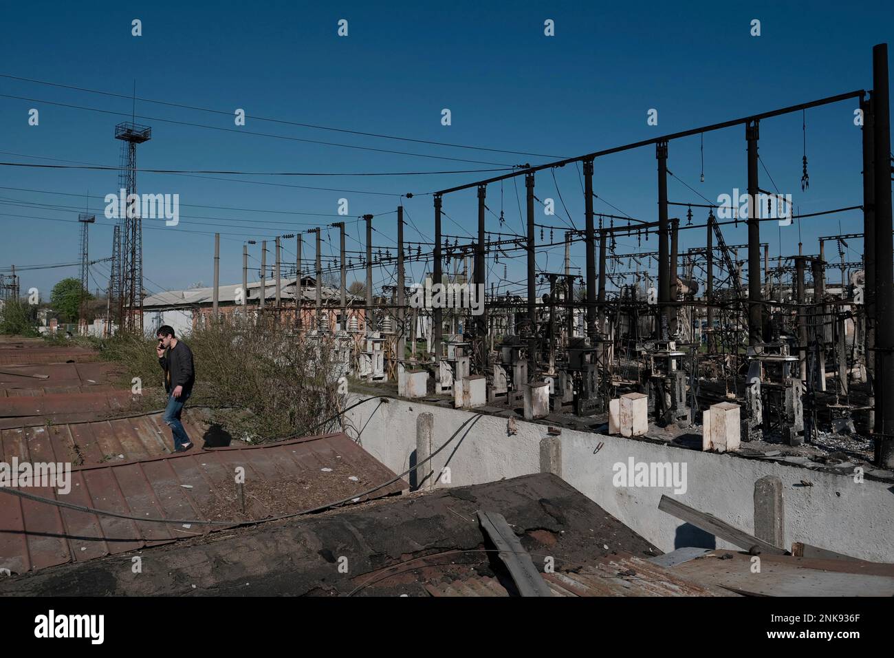 An electric power substation is charred by Russian airstrikes in the ...