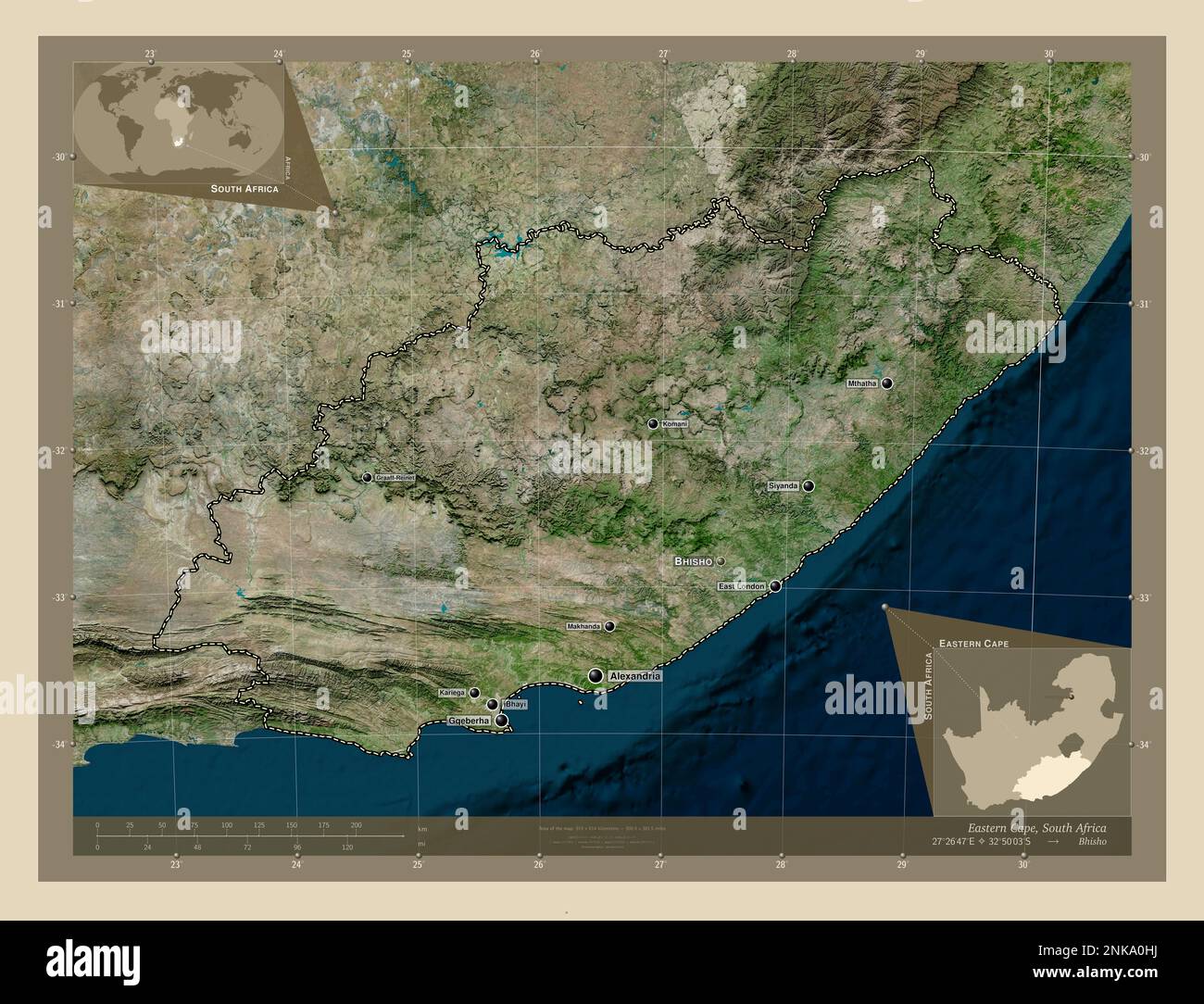 Cap oriental, province d'Afrique du Sud. Carte satellite haute ...