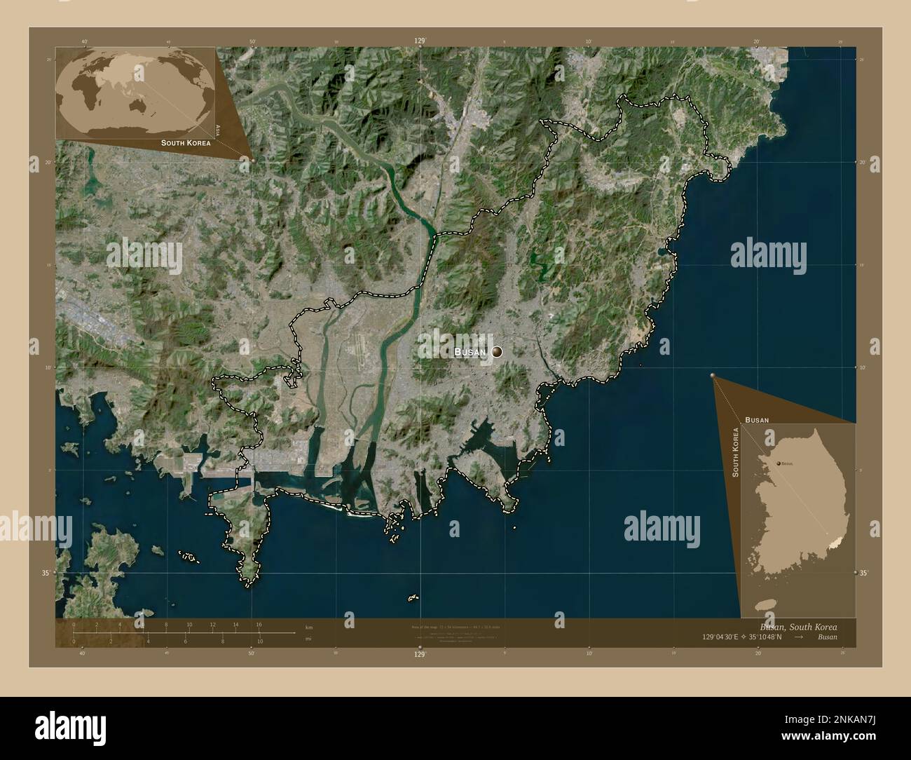 Busan, ville métropolitaine de Corée du Sud. Carte satellite basse ...