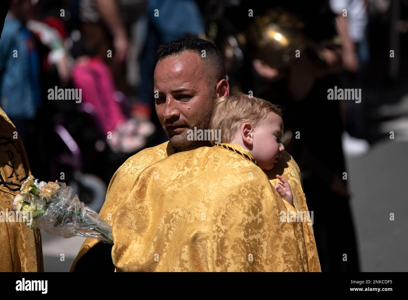Several people take part in the Easter Sunday parade of the Semana ...