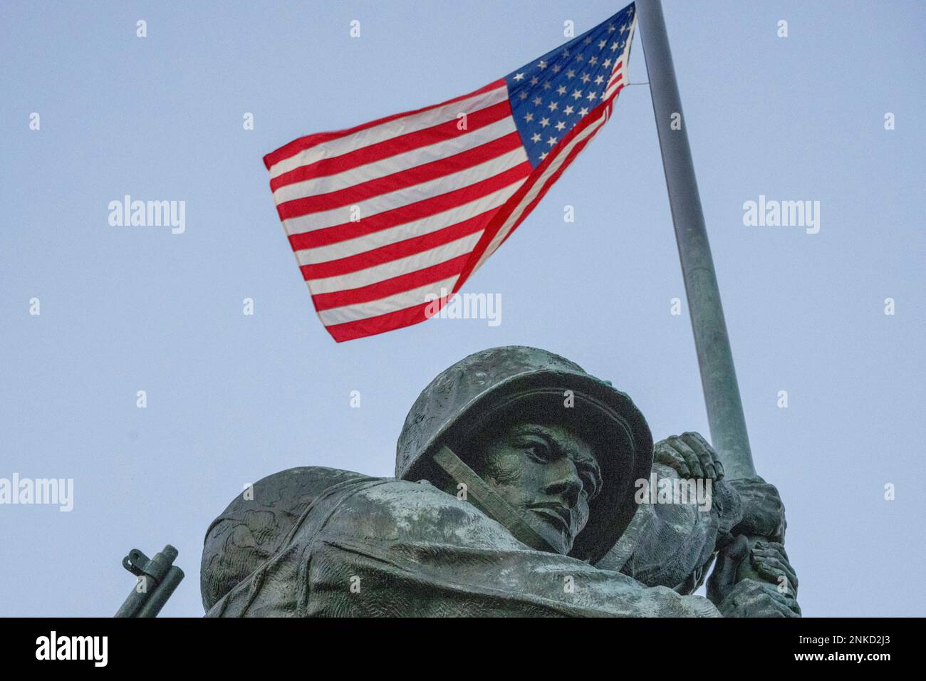 The U.S. Marine Corps Memorial is seen at sunset, Thursday, Feb. 23 ...