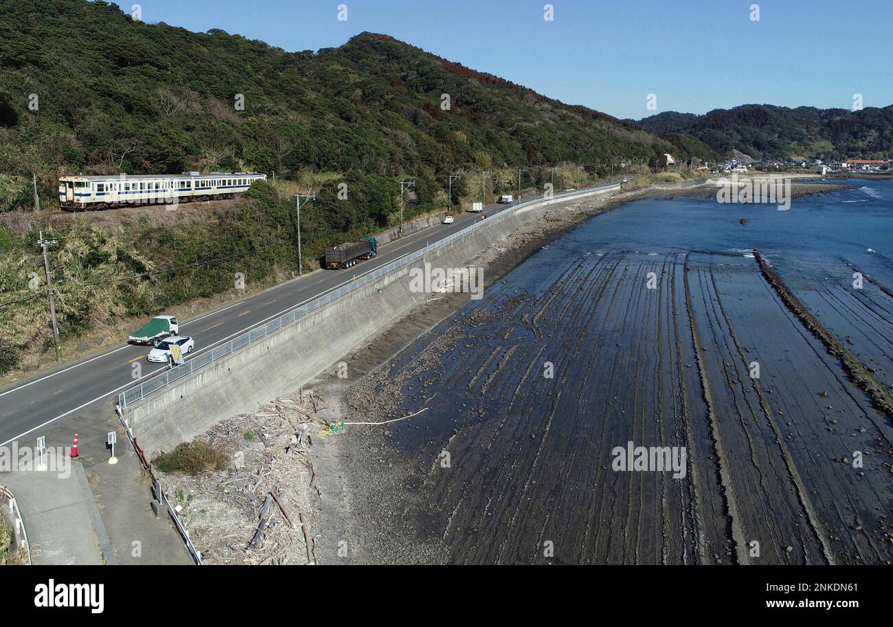 A train of JR Nichinan Line runs in Miyazaki City, Miyazaki Prefecture ...