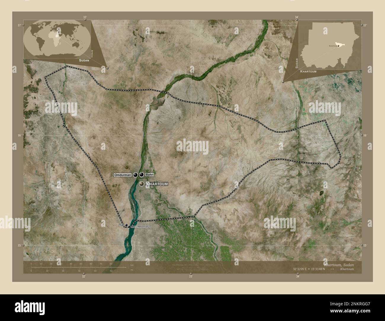 Khartoum, État du Soudan. Carte satellite haute résolution. Lieux et ...
