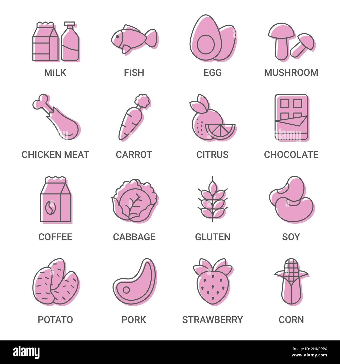 Symboles d'allergie alimentaire. Avertissement icônes allergiques ...