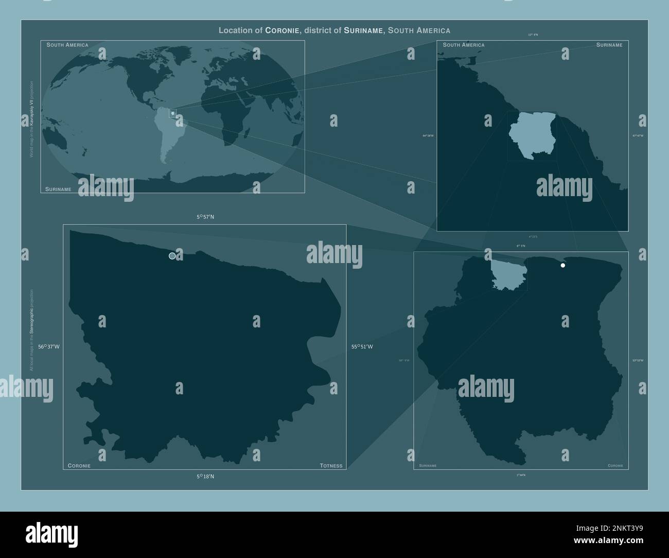 Coronie, district du Suriname. Schéma montrant l'emplacement de la ...