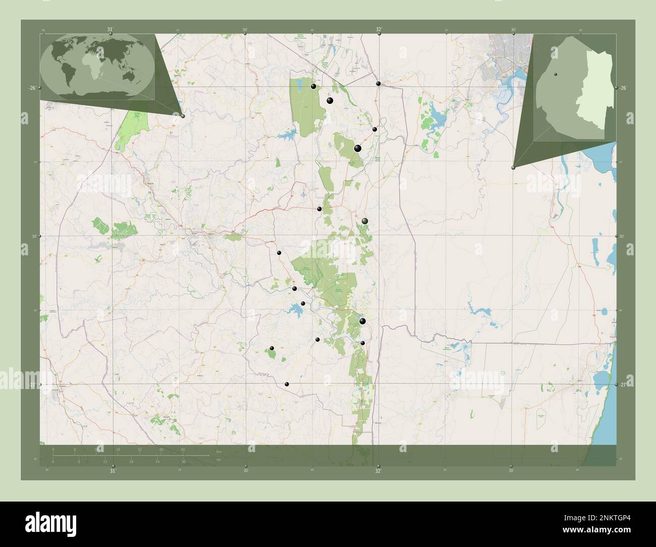 Lubombo, quartier de eSwatini. Ouvrez la carte des rues. Lieux des ...