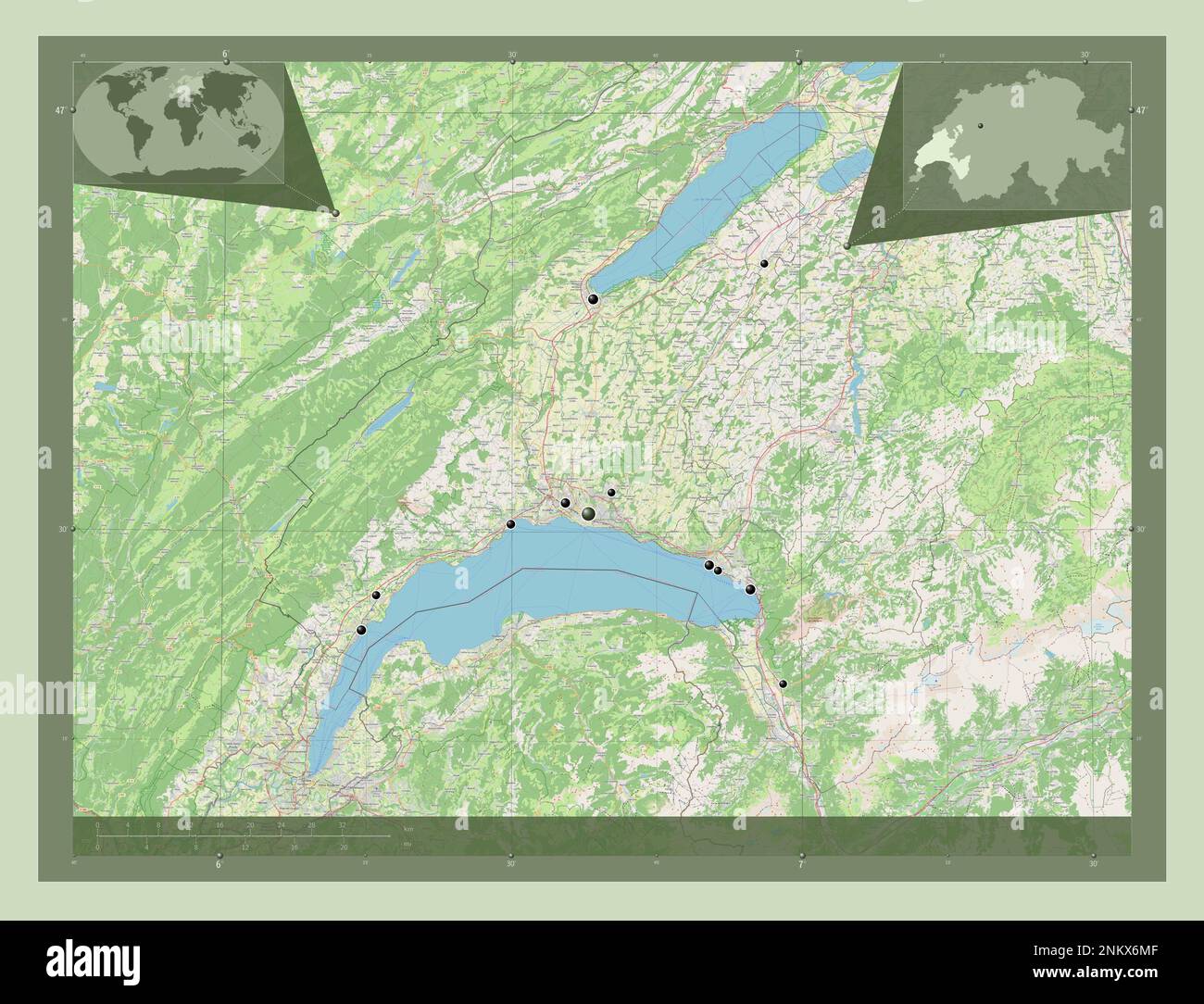 Vaud, canton de Suisse. Ouvrez la carte des rues. Lieux des principales ...