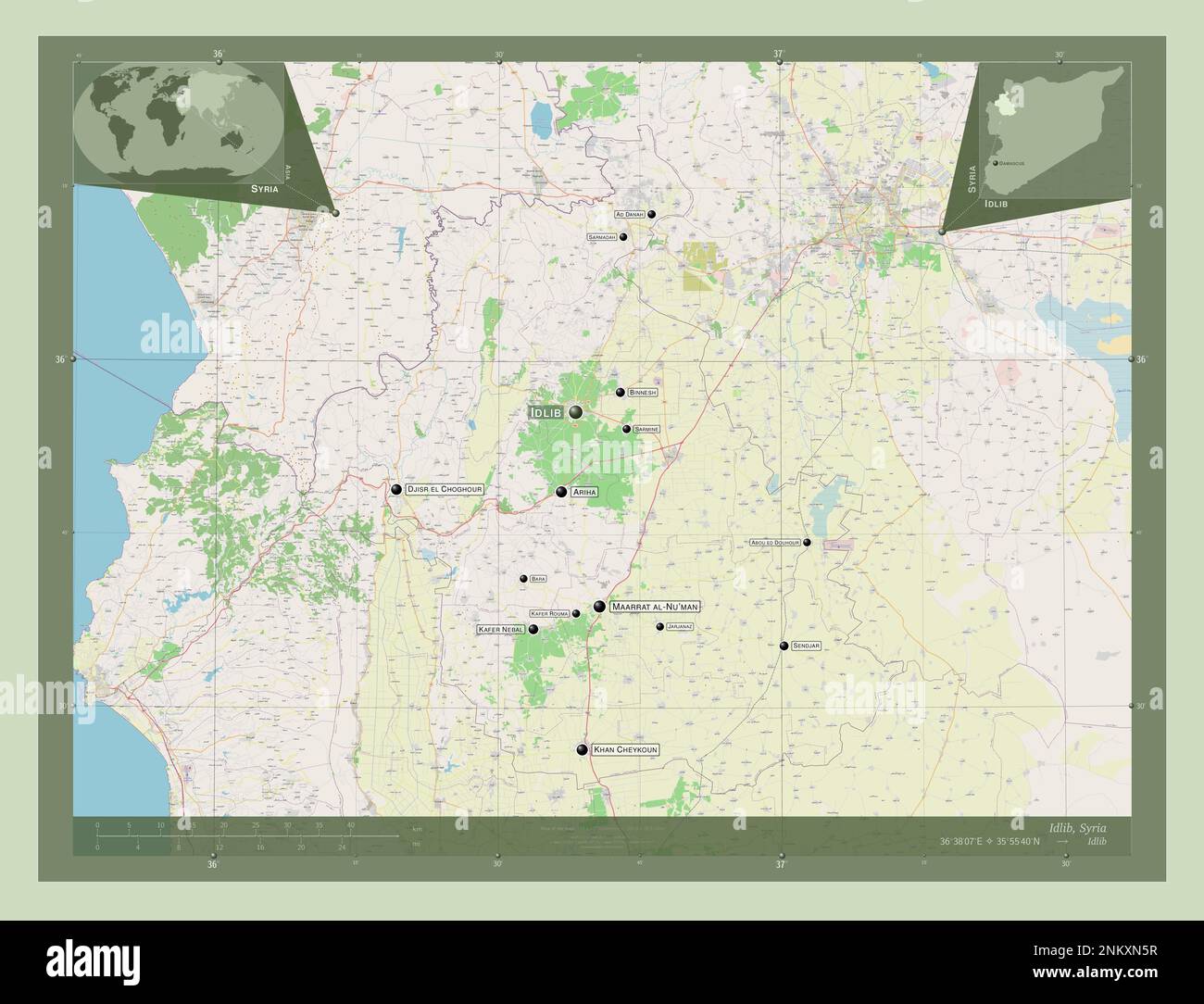 Idlib, province de Syrie. Ouvrez la carte des rues. Lieux et noms des ...