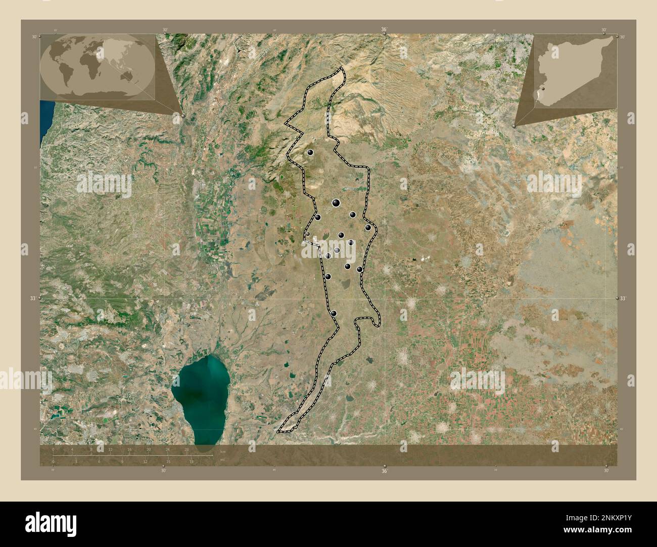 Quneitra, province de Syrie. Carte satellite haute résolution. Lieux ...