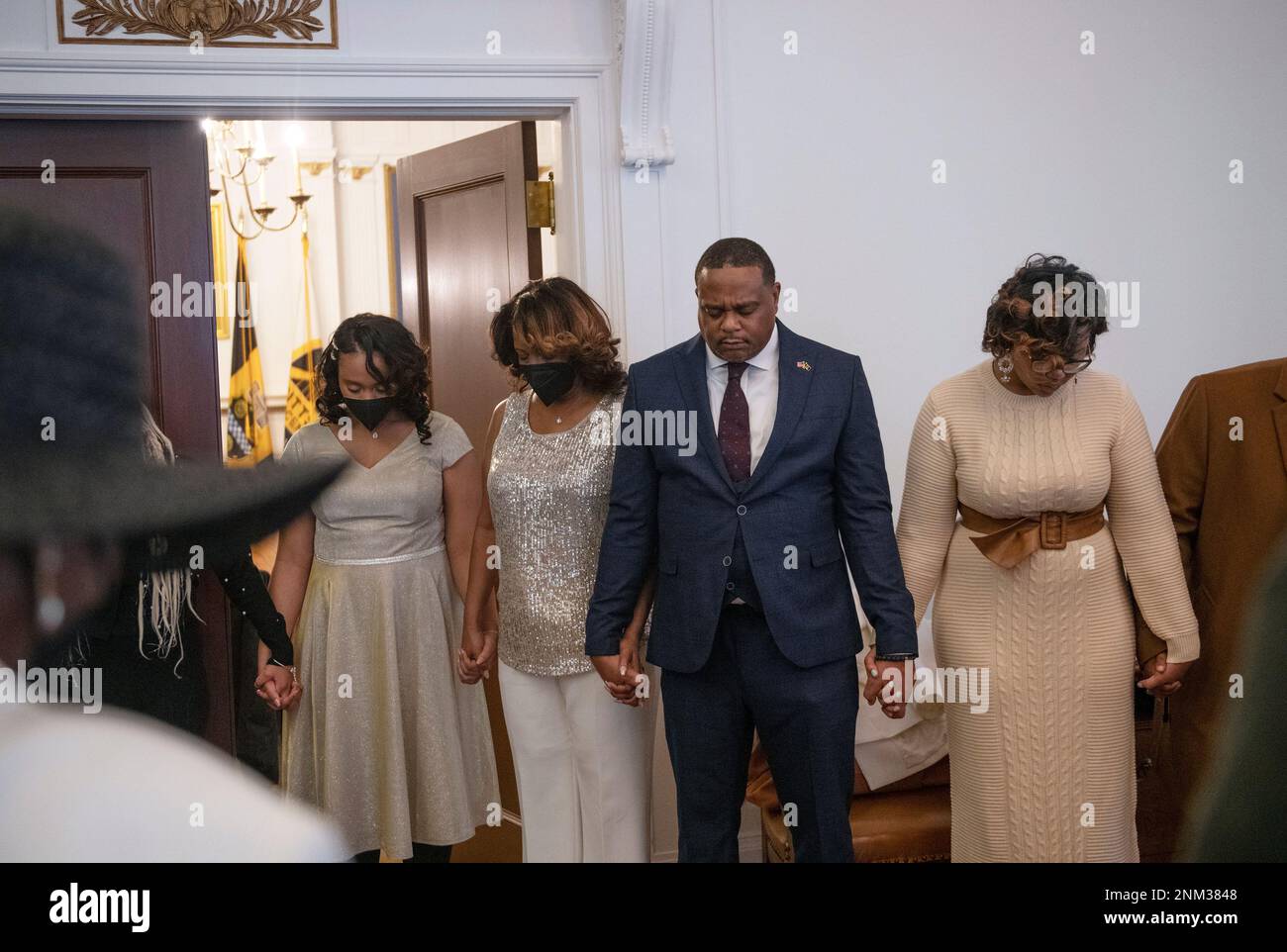 Mayor Ed Gainey leads a prayer circle in his office his in the City ...