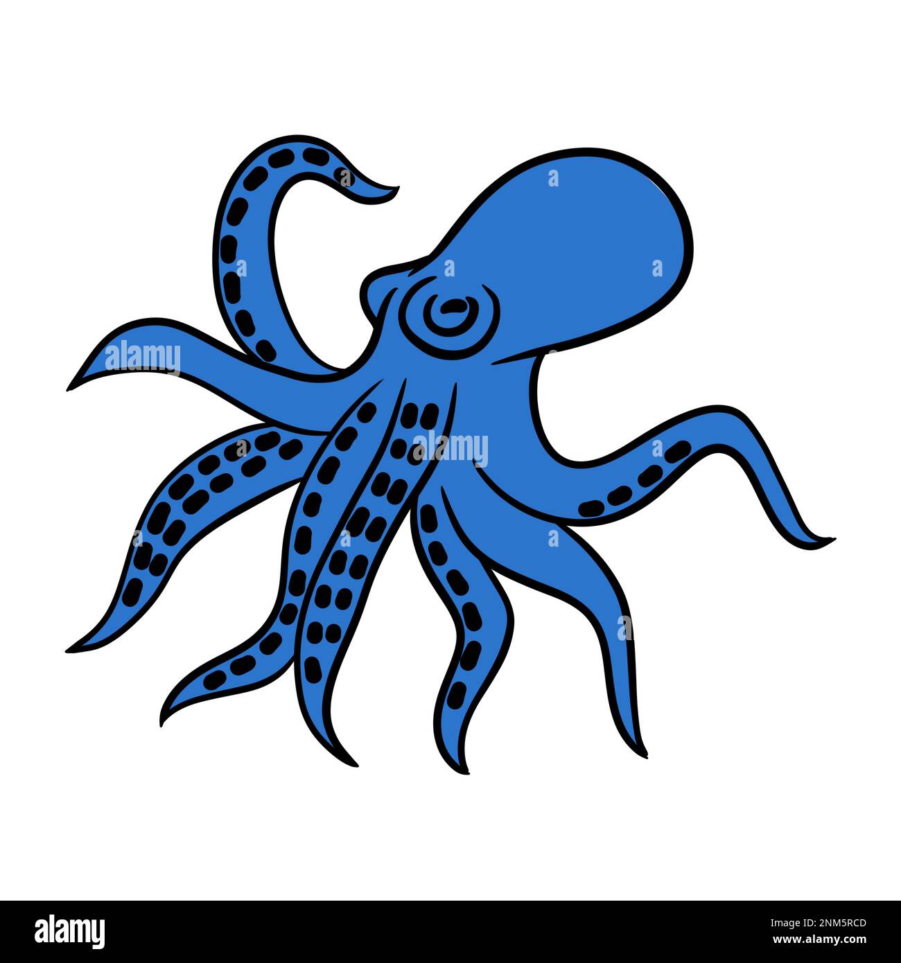 Illustration dessinée à la main d'un poulpe bleu océan avec tentacules ...
