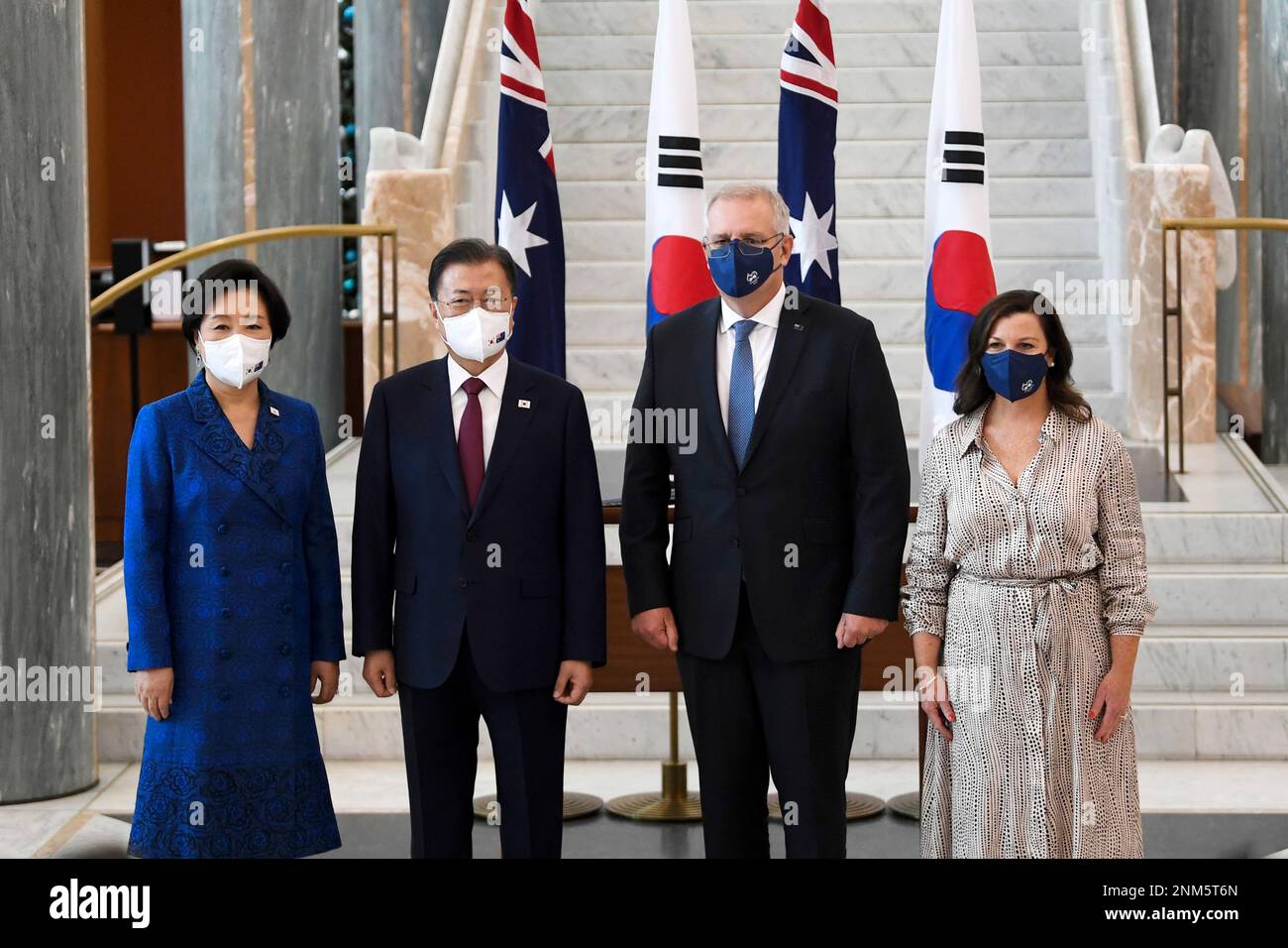 South Korean President Moon Jae-in, second left, and his wife, Kim Jung ...