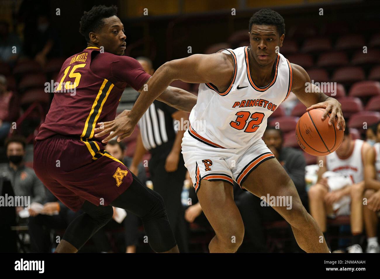 ASHEVILLE, NC - NOVEMBER 14: Princeton Tigers forward Keeshawn Kellman (32) drives around ...