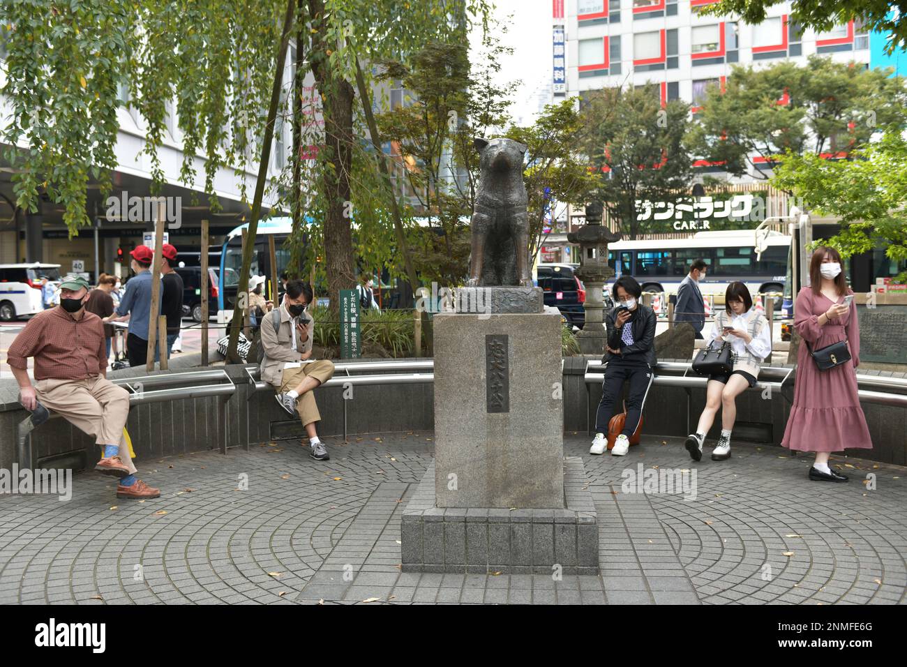 A picture shows a statue of Chuken Hachiko (Hachi the loyal dog) near ...