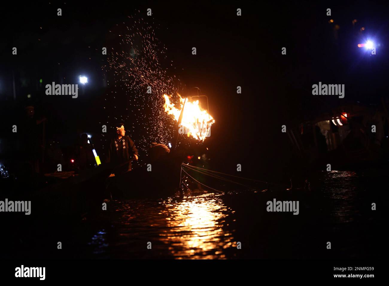 Fishermen perform the 1300-year history comorant fishing, Ukai, using ...
