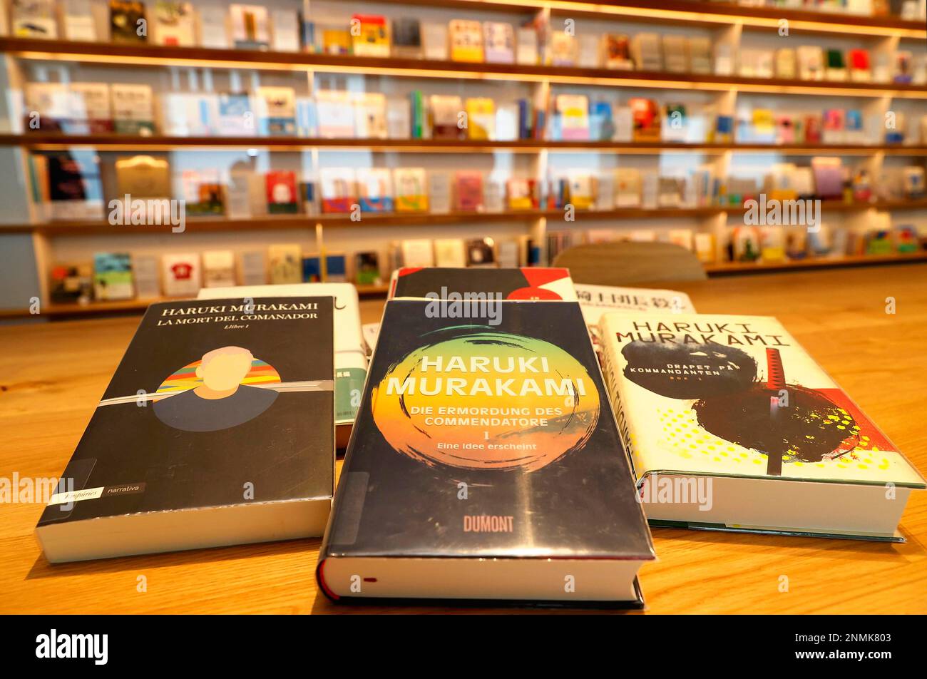 A picture shows books writen by Japanese writer Haruki Murakami at the ...