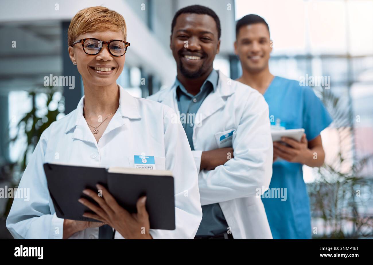 Portrait d'une équipe de médecins travaillant dans la recherche ...