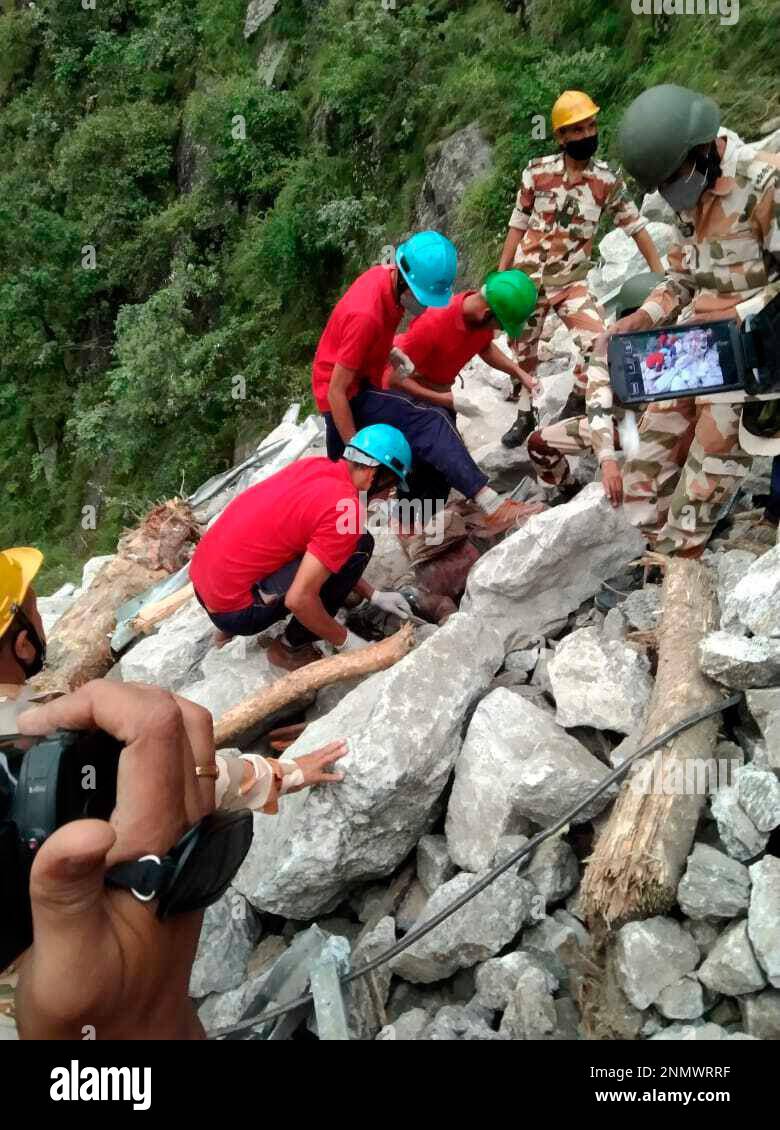 This photograph provided by India's Indo Tibetan Border Police (ITBP) shows a rescue operation ...