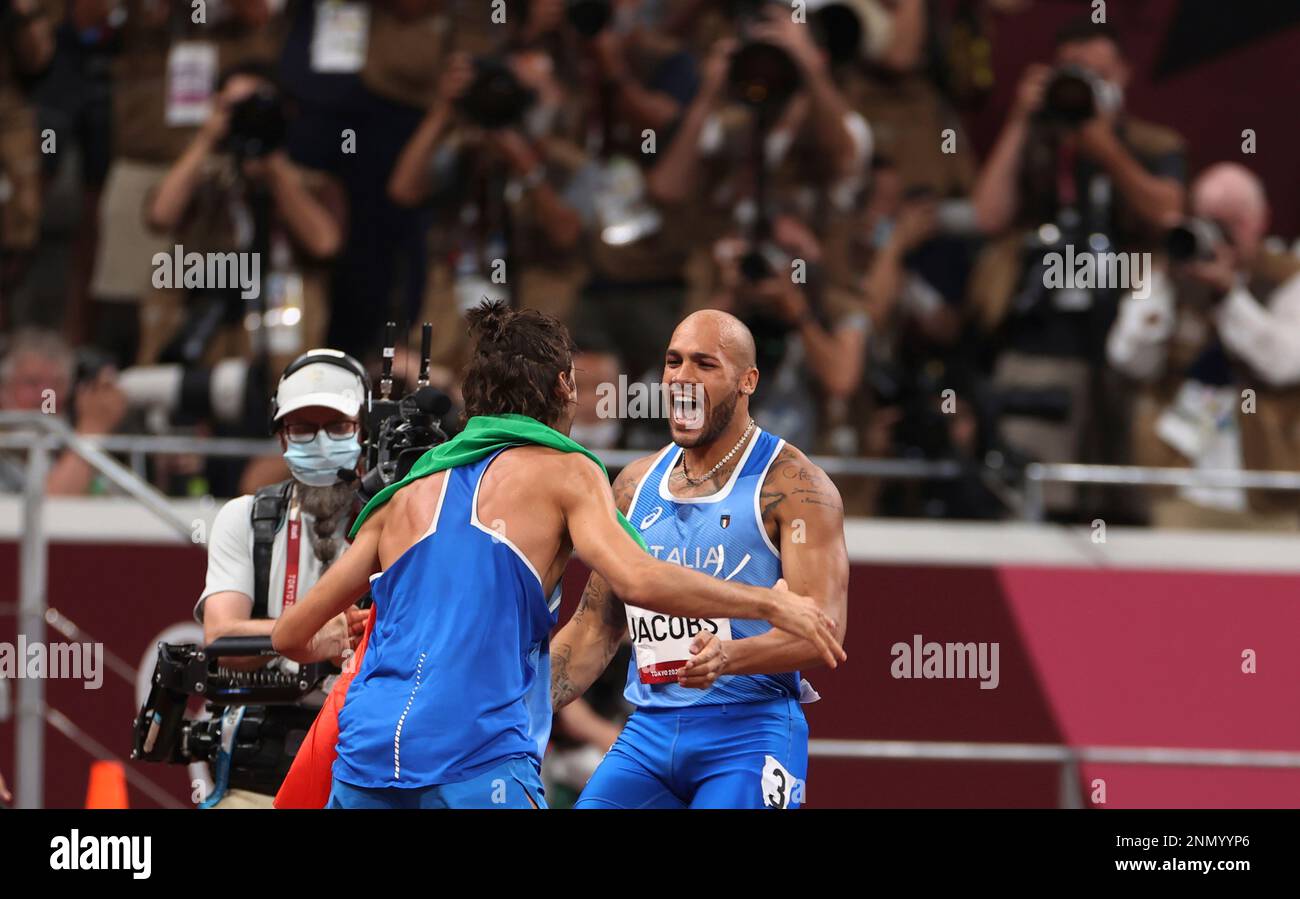 JACOBS Lamont Marcell of Italy reacts after winning Athletics men's ...