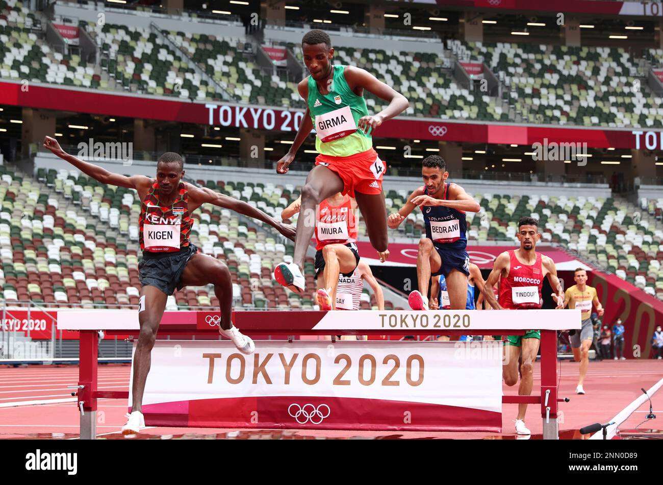 Ethiopia's GIRMA Lamecha and other athletes compete in the Men's 3000m ...