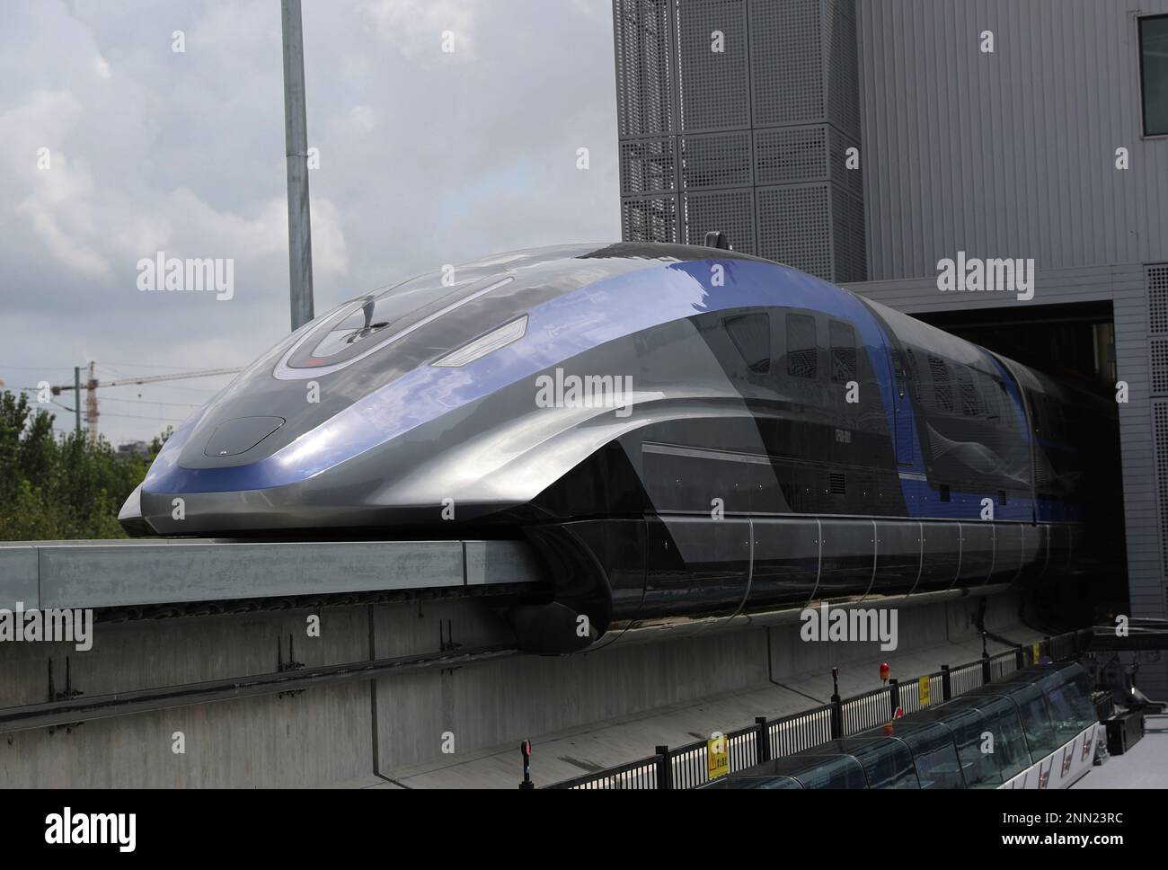 A view of a new high-speed maglev train, designed for a top speed of ...