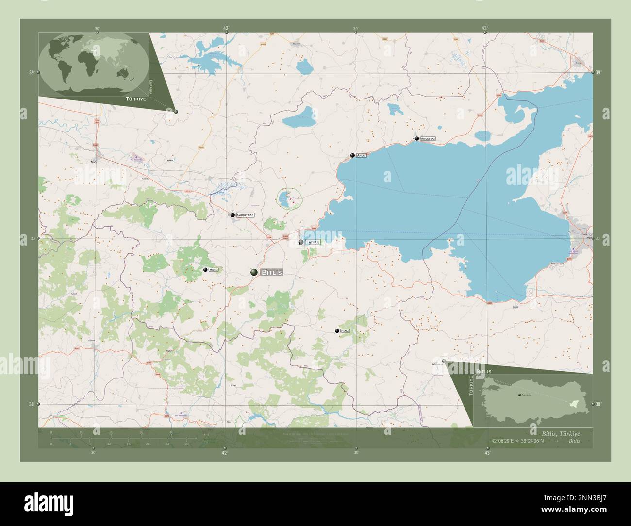 Bitlis, province du Turkiye. Ouvrez la carte des rues. Lieux et noms ...
