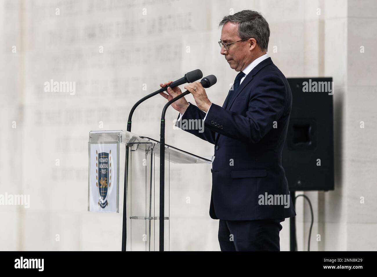 British ambassador to France, Edward Llewellyn delivers a speech during ...