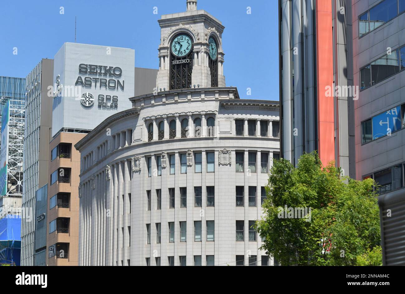 A picture taken on April 23, 2021 shows a clock-tower of Wako, a ...