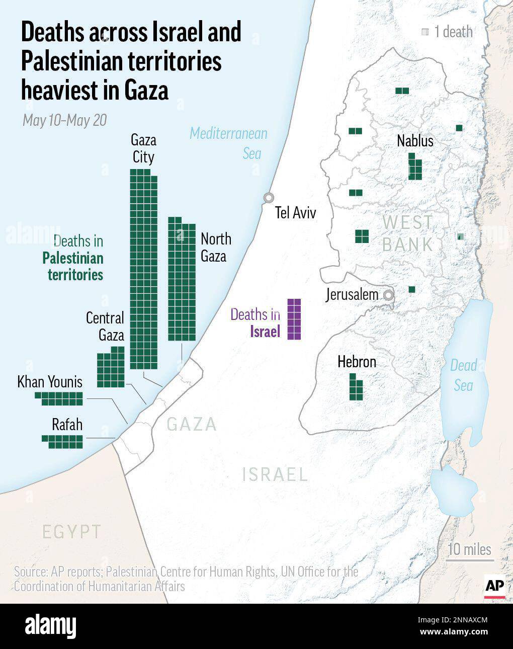 This map shows deaths across Israel and Palestinian territories. The ...