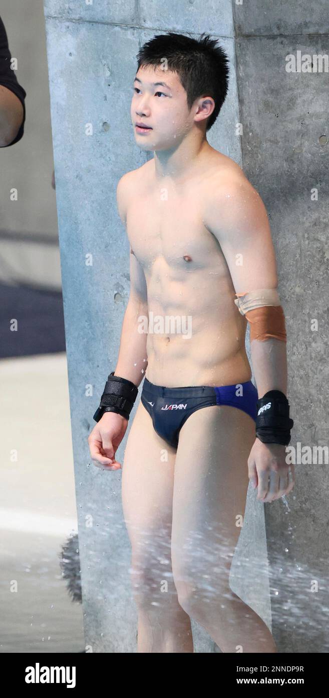 Rikuto Tamai of Japan reacts during men's 10m Platform preliminary of 22nd FINA Diving World Cup ...