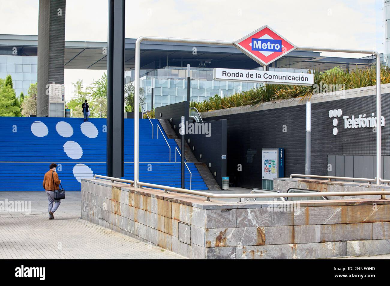 Metro next to the Telefónica headquarters building, on April 27, 2021 ...