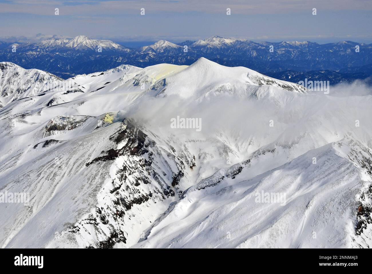 An aerial photo shows Mount Tokachi (Tokachidake) in Biei and ...