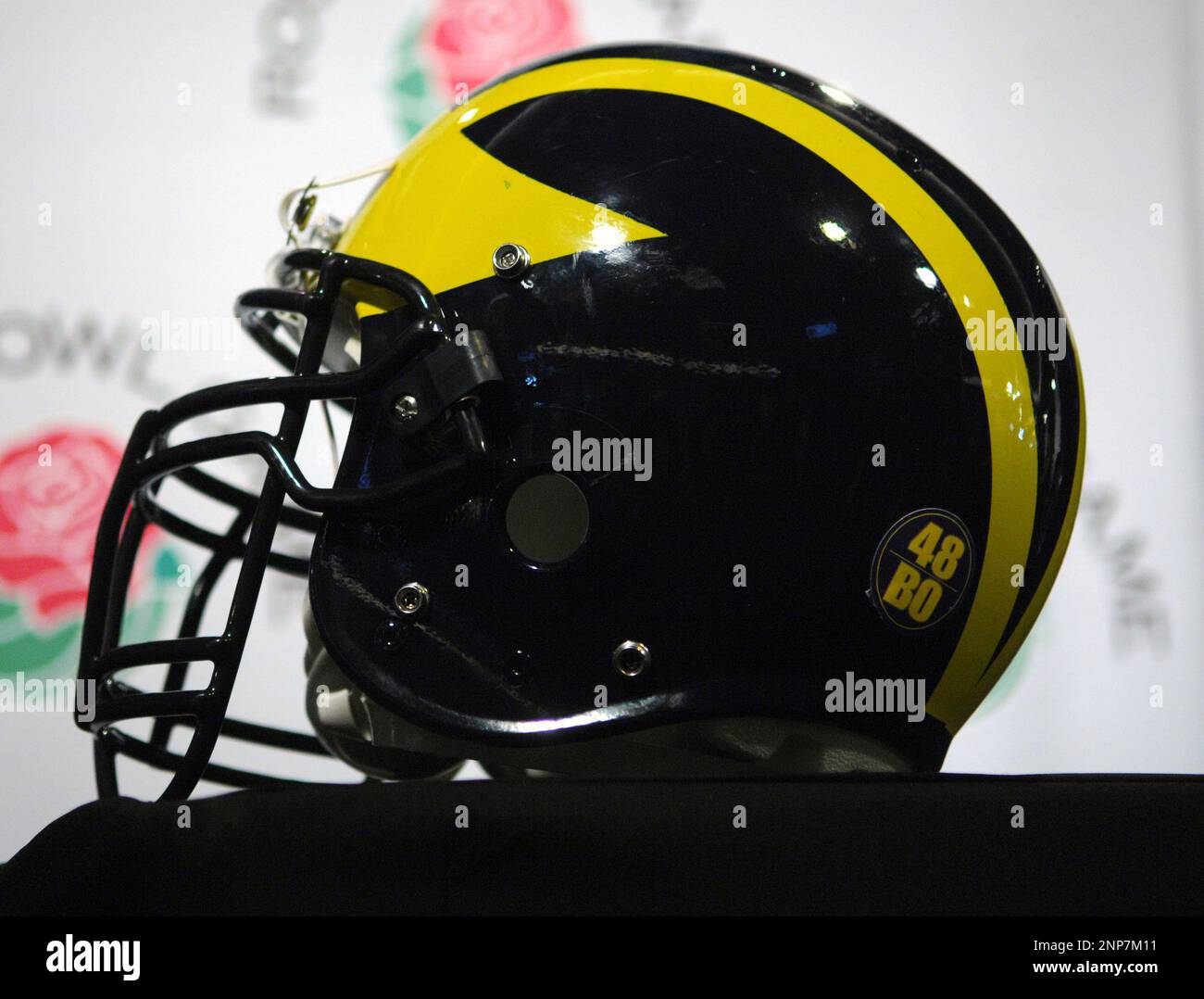 Michgan football helmet with sticker in memory of former Wolverine ...