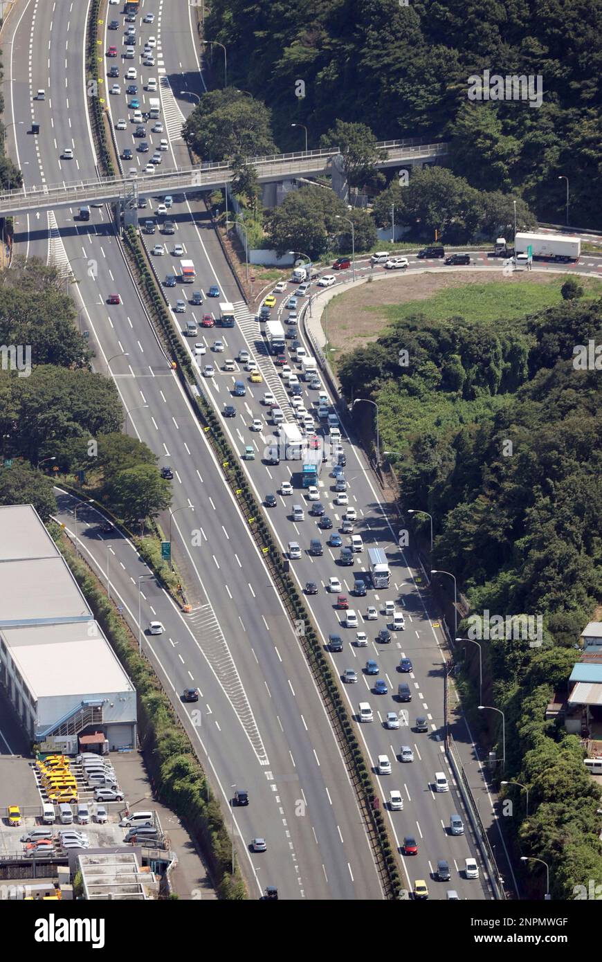 An aerial picture shows a traffic jam at the Yokohama-Machida ...