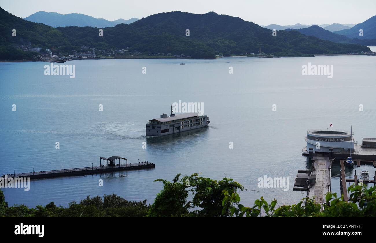 An aerial photo shows guntû, a floating hotel, leaves a port in ...