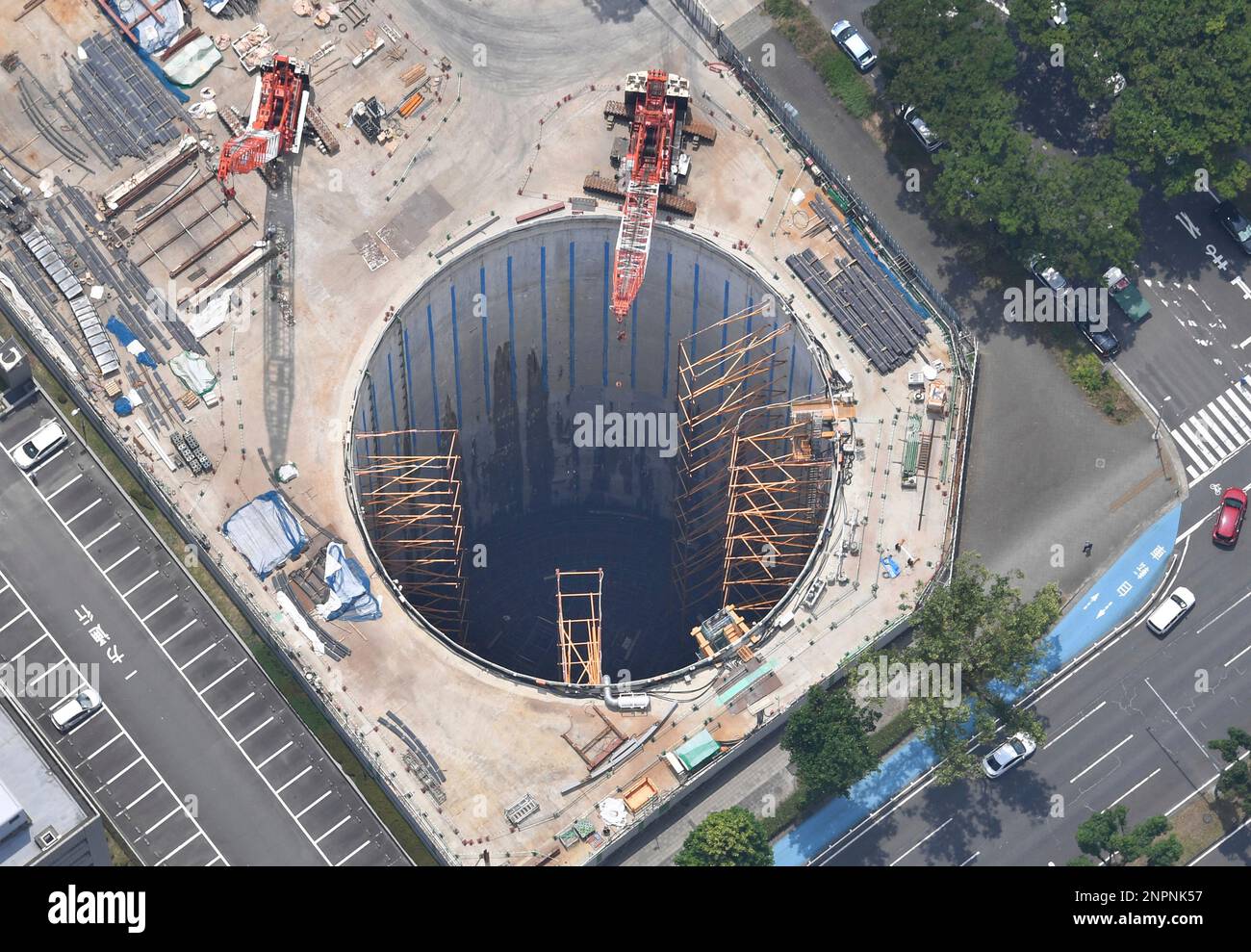 An aerial photo shows an emergency exit of the Chuo Shinkansen under ...