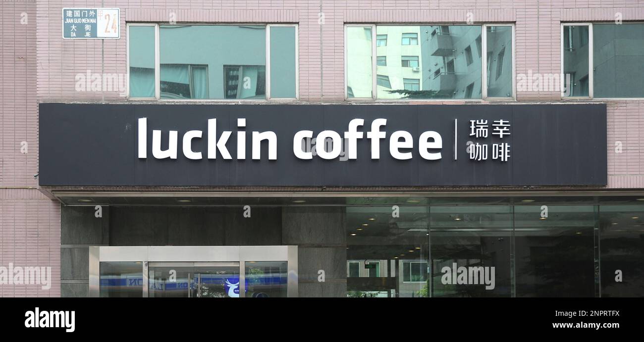 A photo shows a shop of Luckin Coffee in Beijing, China on July 21 ...