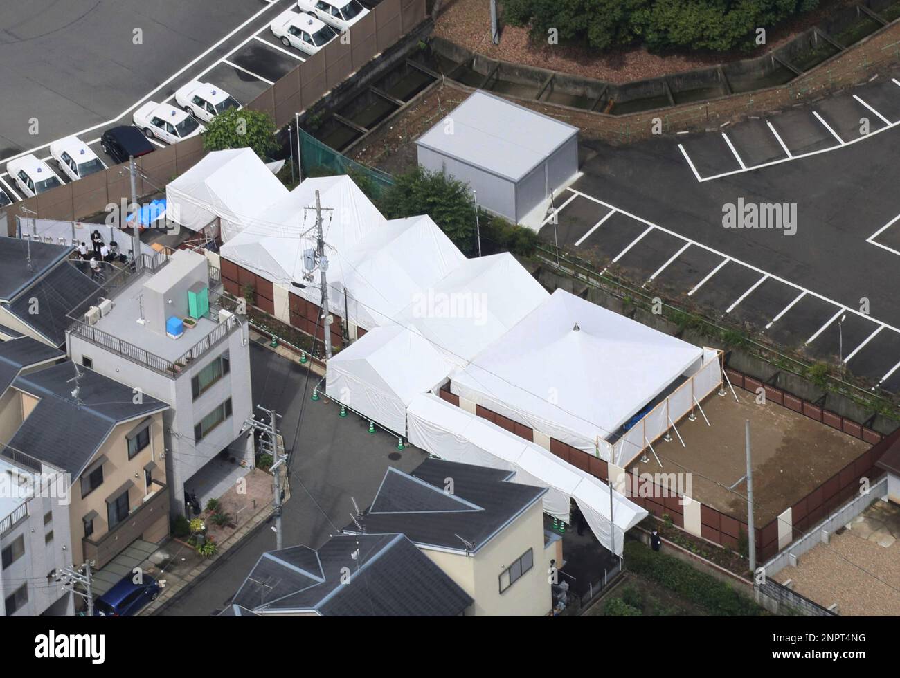 An aerial photo shows the arson site of the Kyoto Animation (Kyoani) No ...