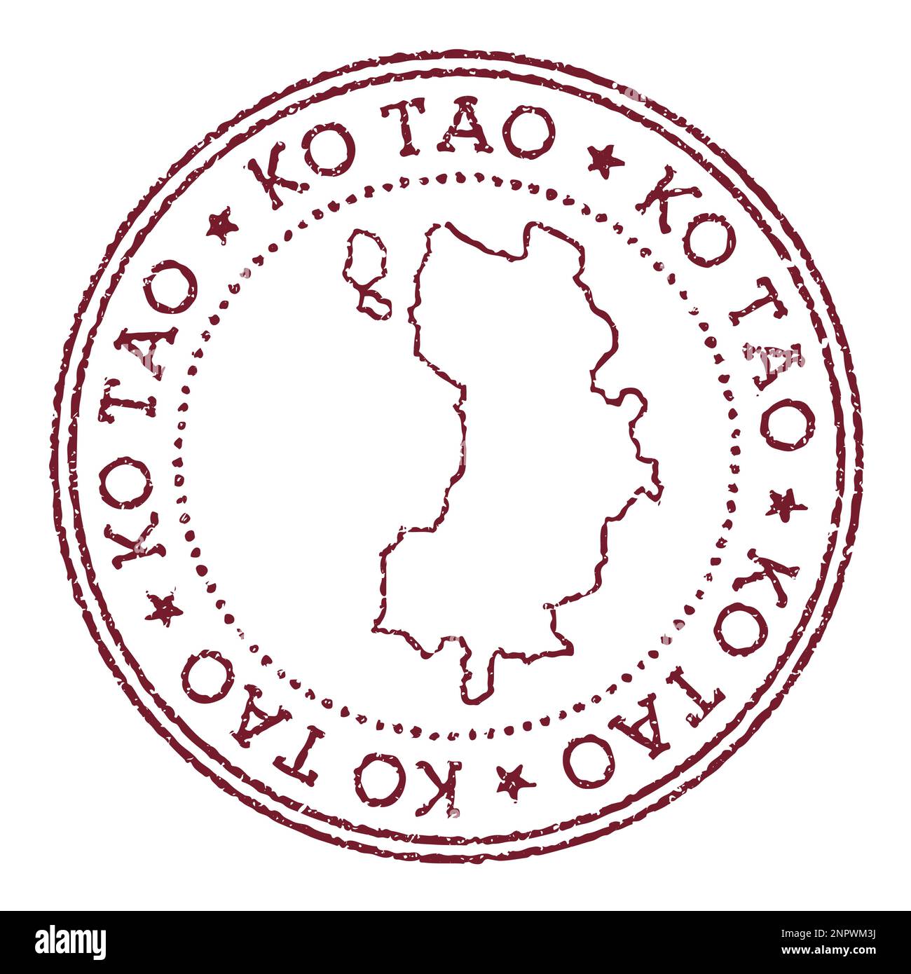 Timbre rond en caoutchouc Ko Tao avec carte de l'île. Timbre passeport ...
