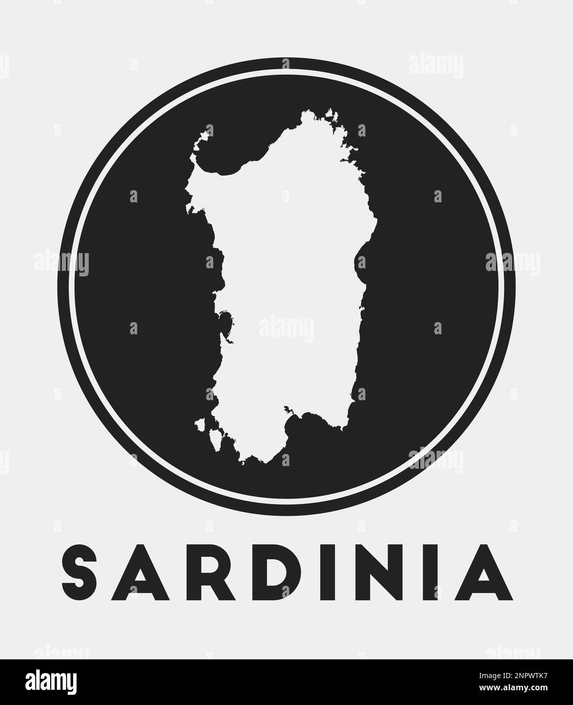 L'icône de la Sardaigne. Logo rond avec plan de l'île et titre. Badge ...