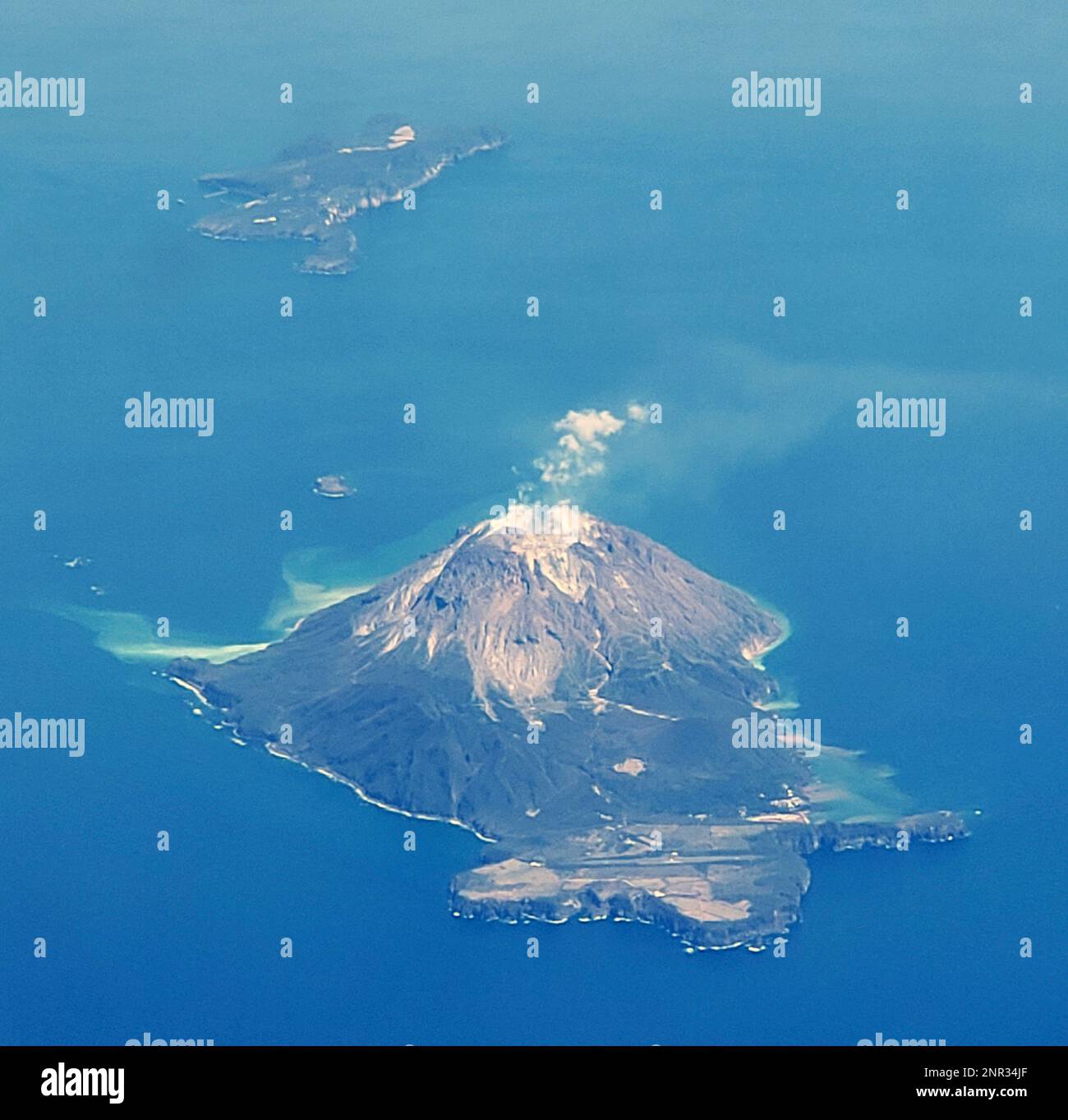 An aerial photo shows Io-jima Island, also known as Satsuma Iojima in ...
