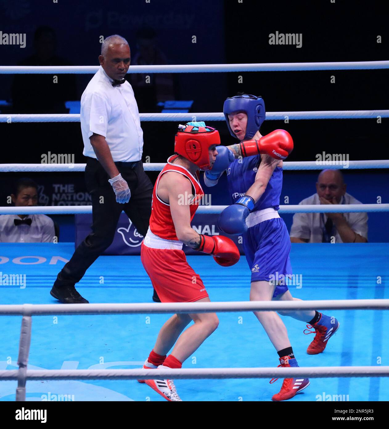 Carly Mcnaul of Ireland, wearing Red and Charley-Sian Davison of Great ...